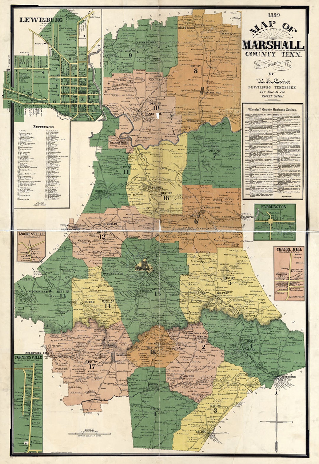 1899 Map of Marshall County Tennessee Lewisburg - Etsy