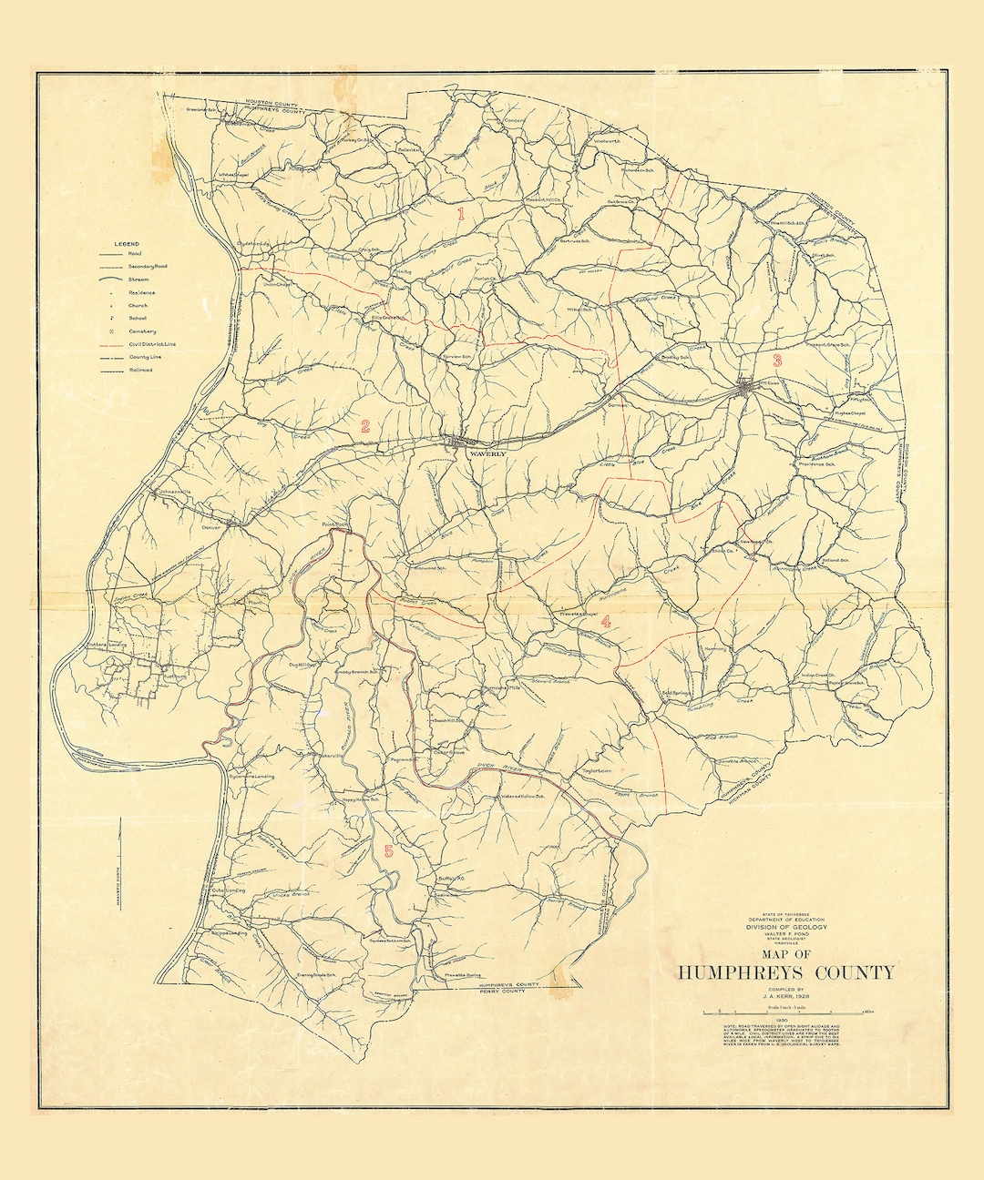 1928 Map of Humphreys County Tennessee - Etsy