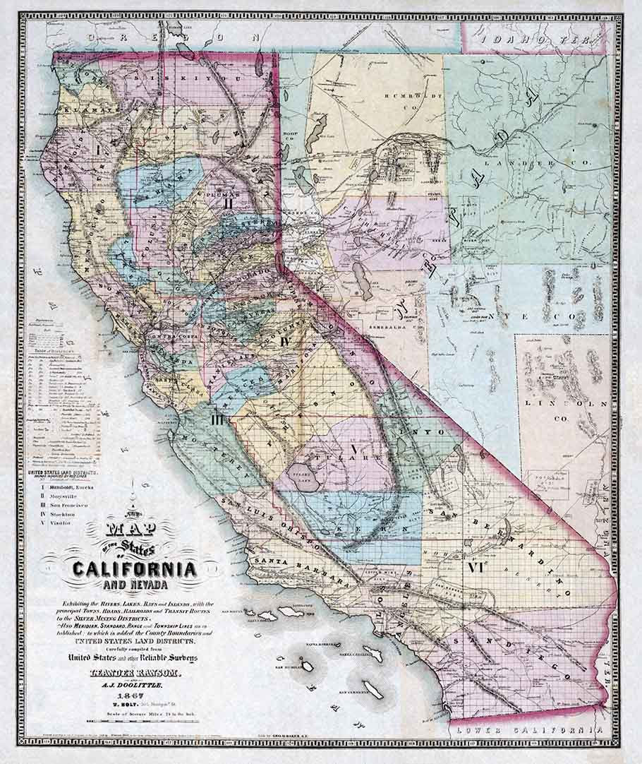 1867 Map of California and Nevada - Etsy