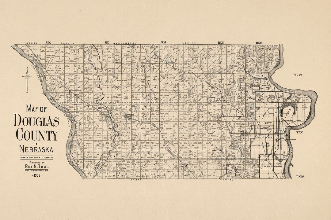 1909 Map of Douglas County Nebraska - Etsy