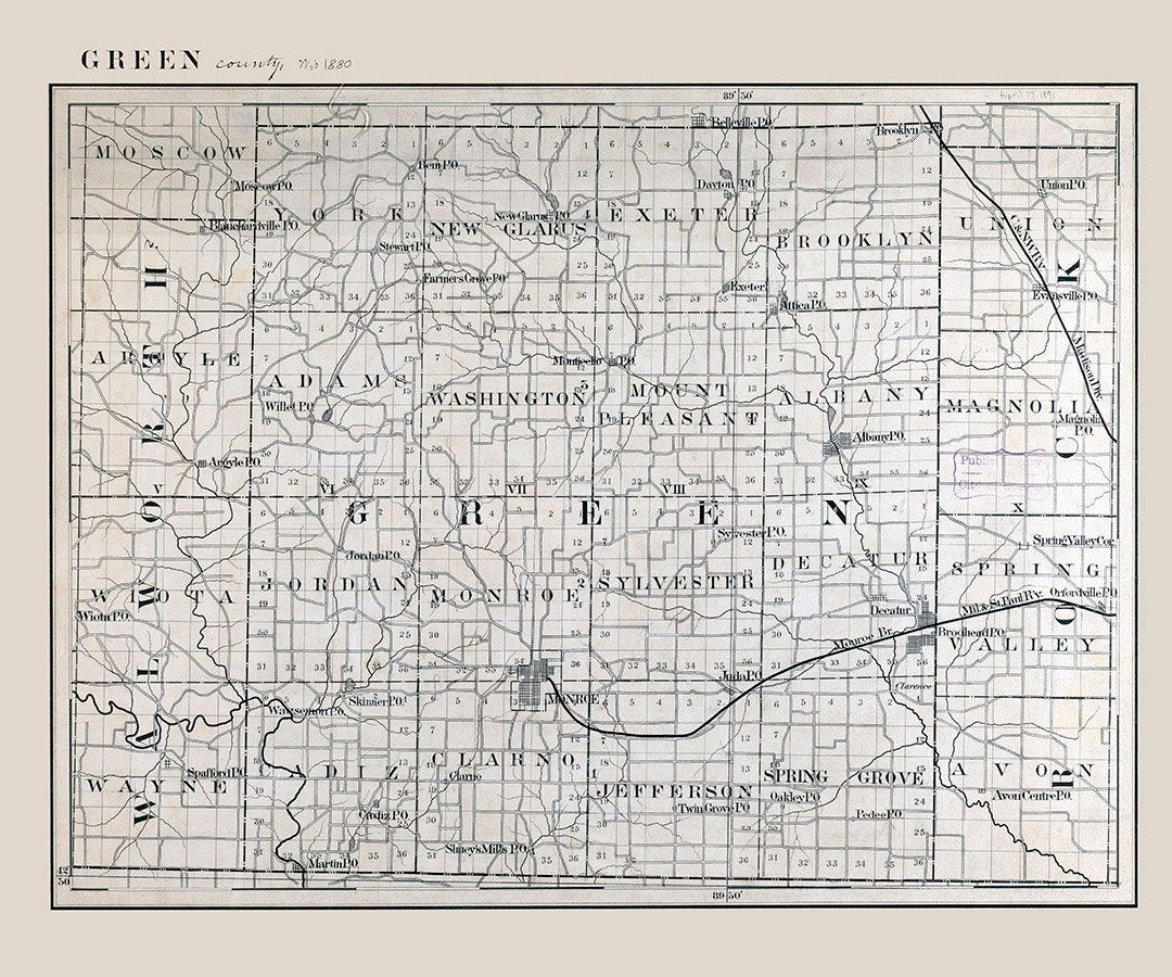 1880 Map of Green County Wisconsin - Etsy