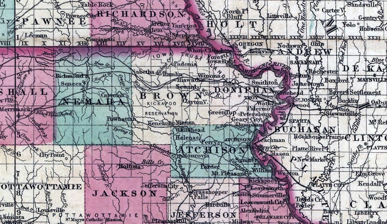 1858 Map of Kansas and Nebraska Showing Railroads Roads and Towns - Etsy