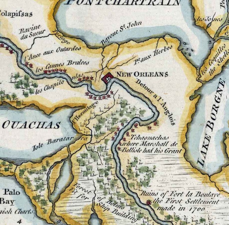 1761 Map of the Mississippi River Lake Ouachas Lake Borgne - Etsy
