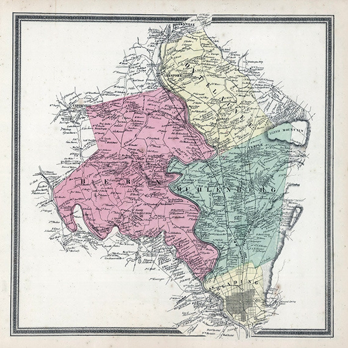 1862 Map of Bern Ontelaunee and Muhlenberg Townships Berks - Etsy
