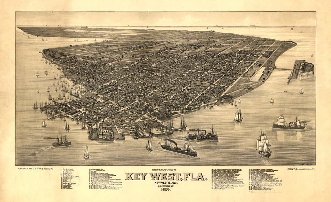 1884 Panoramic Map of Key West Florida Monroe County - Etsy