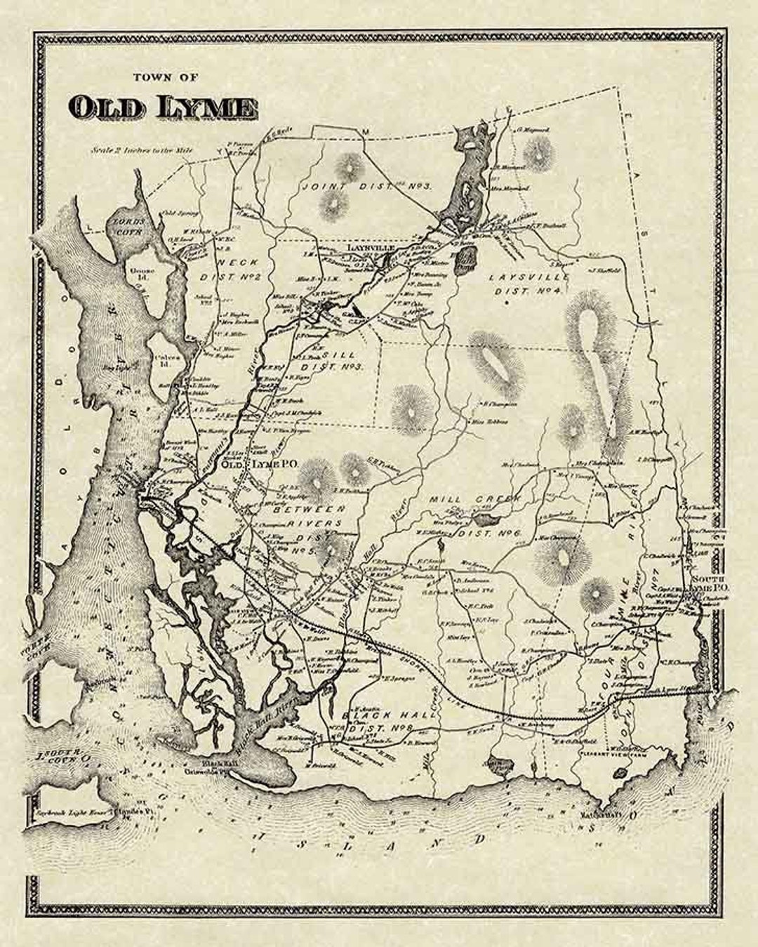 1868 Map of Old Lyme Rogers Lake Laysville Connecticut - Etsy