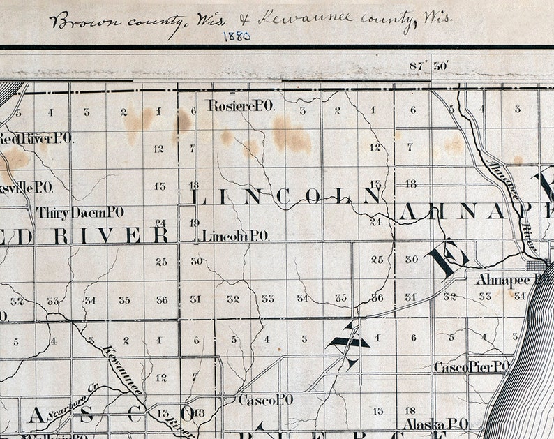 1880 Map of Brown and Kewaunee County Wisconsin - Etsy