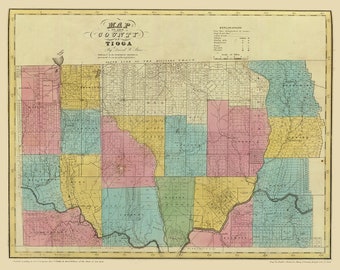 Tioga County NY Map 1829 Old Map of Owego New York Art Vintage Print ...