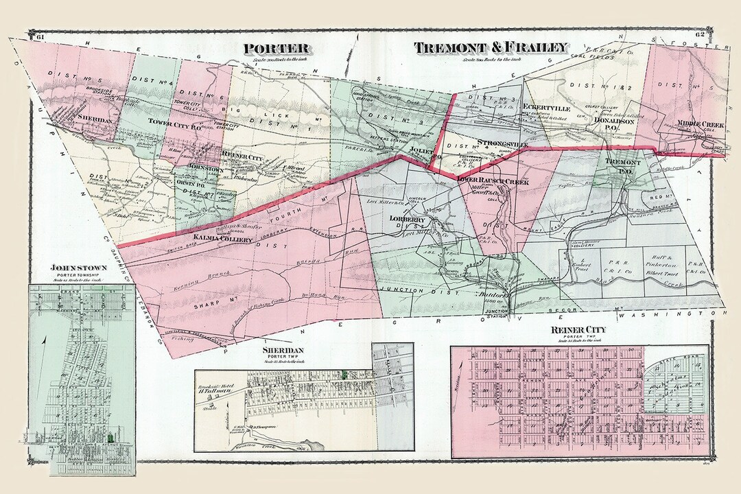1875 Map of Porter Tremont and Frailey Township Schuylkill County ...