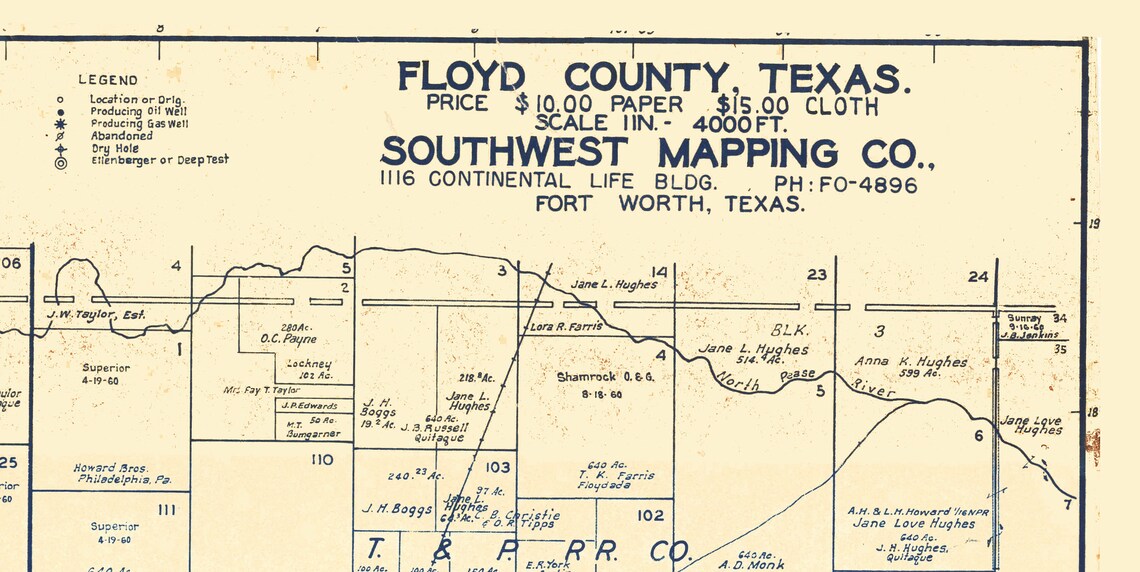 1962 Oil and Gas Well Farm Line Map of Floyd County Texas - Etsy