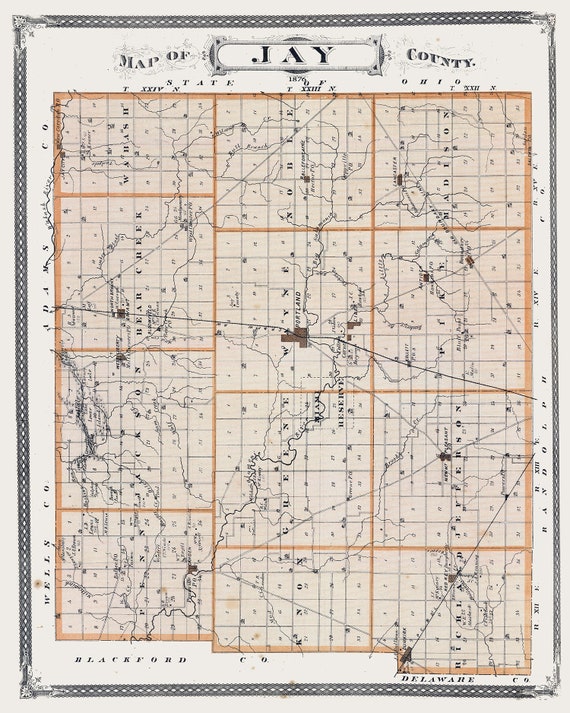 1876 Map of Jay County Indiana - Etsy