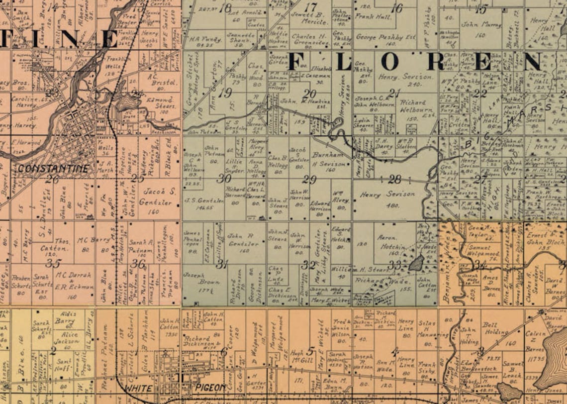 1897 Farm Line Map of Saint Joseph County Michigan Constantine | Etsy