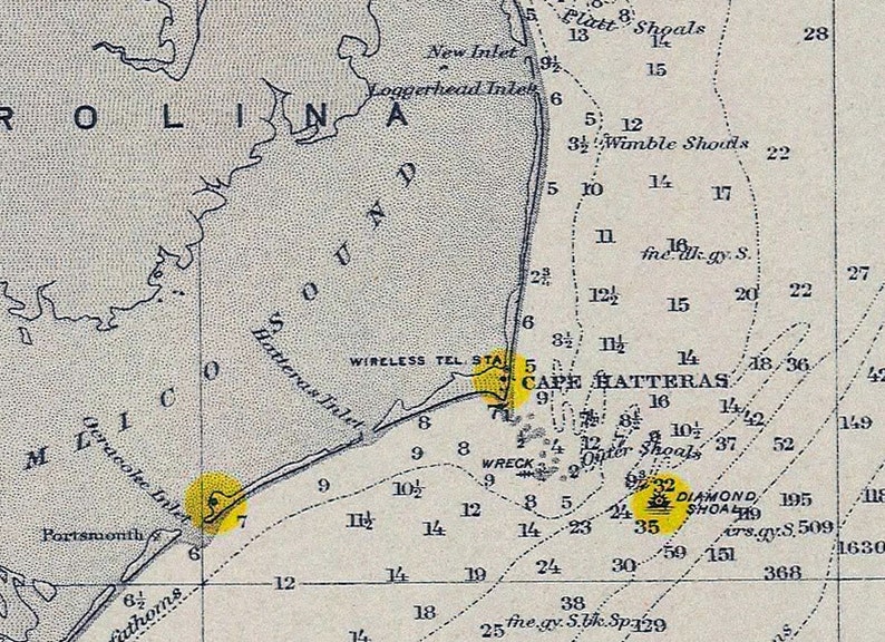 1906 Nautical Map of Cape Sable to Cape Hatteras - Etsy