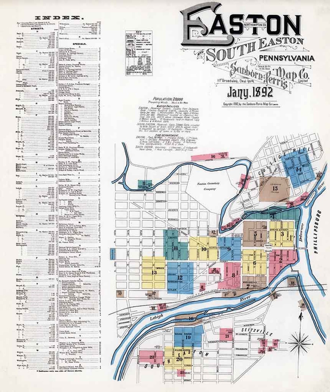 1892 Town Map of Easton Northampton County Pennsylvania - Etsy