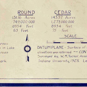 1925 Map of Tri Lakes Whitley County Indiana Cedar Lake Round Lake and ...