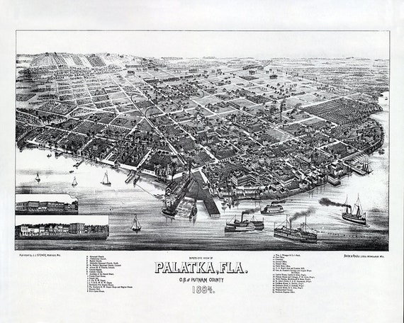 1884 Panoramic Map of Palatka Putnam County Florida - Etsy