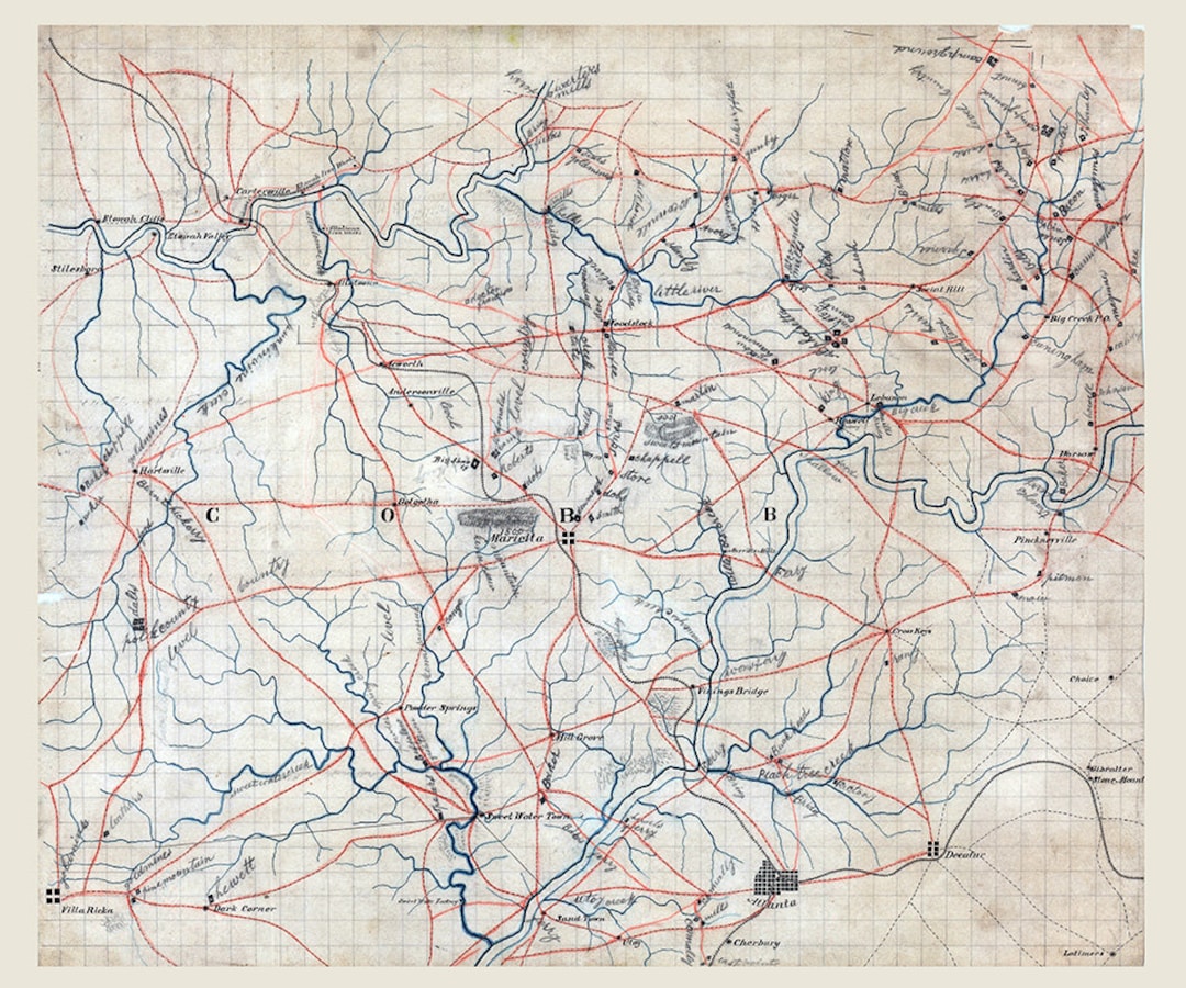 1860s Map of Cobb County Georgia Atlanta - Etsy