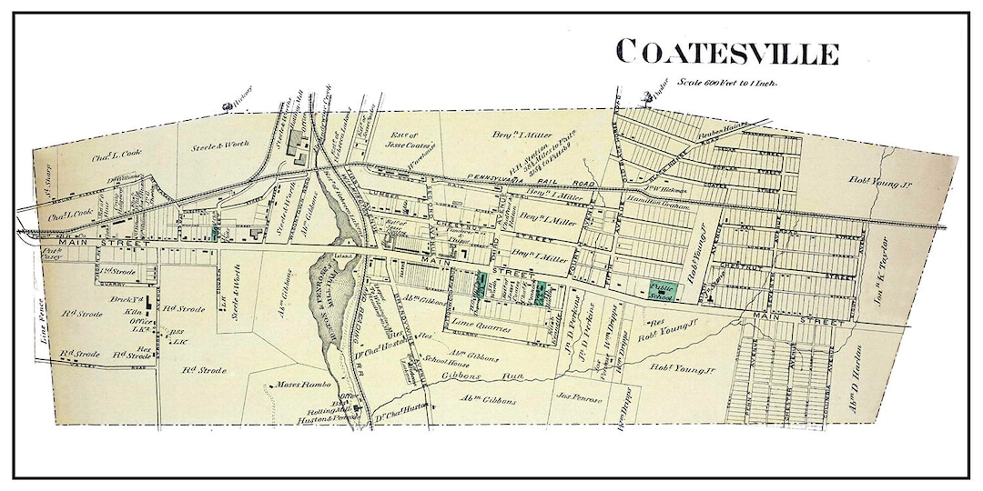 1873 Town Map of Coatesville Chester County Pennsylvania - Etsy