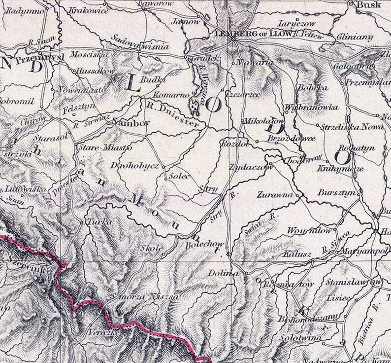 1832 Map of Austrian Dominions Galizia Eastern Hungary and Transylvania ...