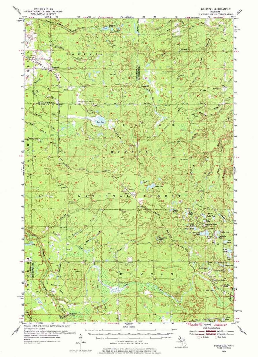 1954 Topo Map of Rousseau Michigan - Etsy