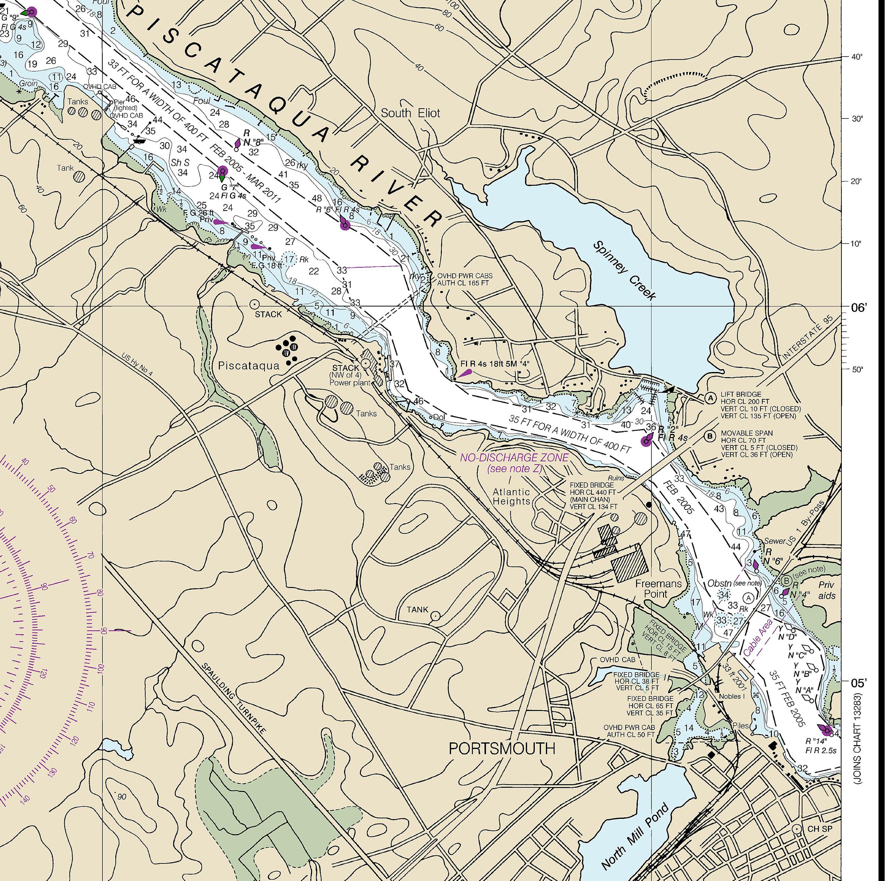 2013 Nautical Chart of Portsmouth to Dover and Exeter Piscataqua River ...