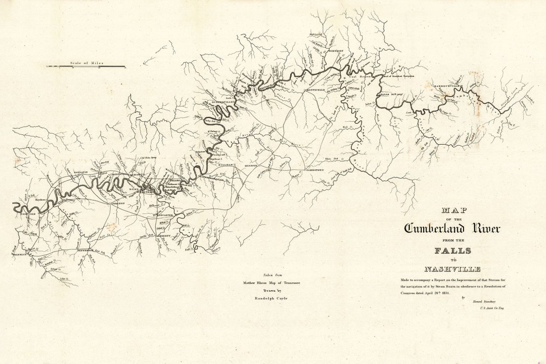 1834 Map of the Cumberland River Tennessee - Etsy