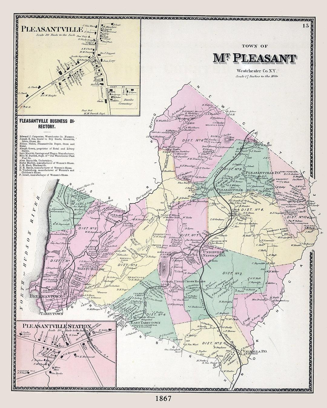 1867 Map of Mt Pleasant Westchester County New York - Etsy