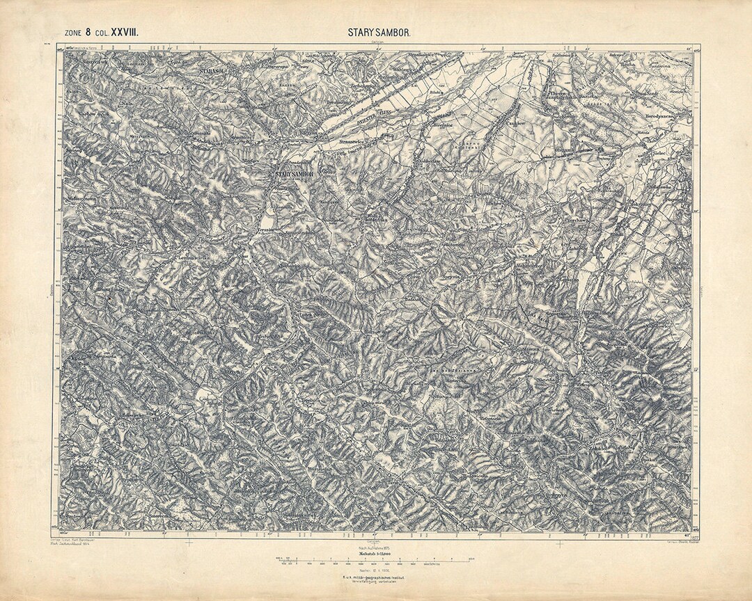 1906 Map of the Stary Sambor Region Galicia Austria Hungary - Etsy