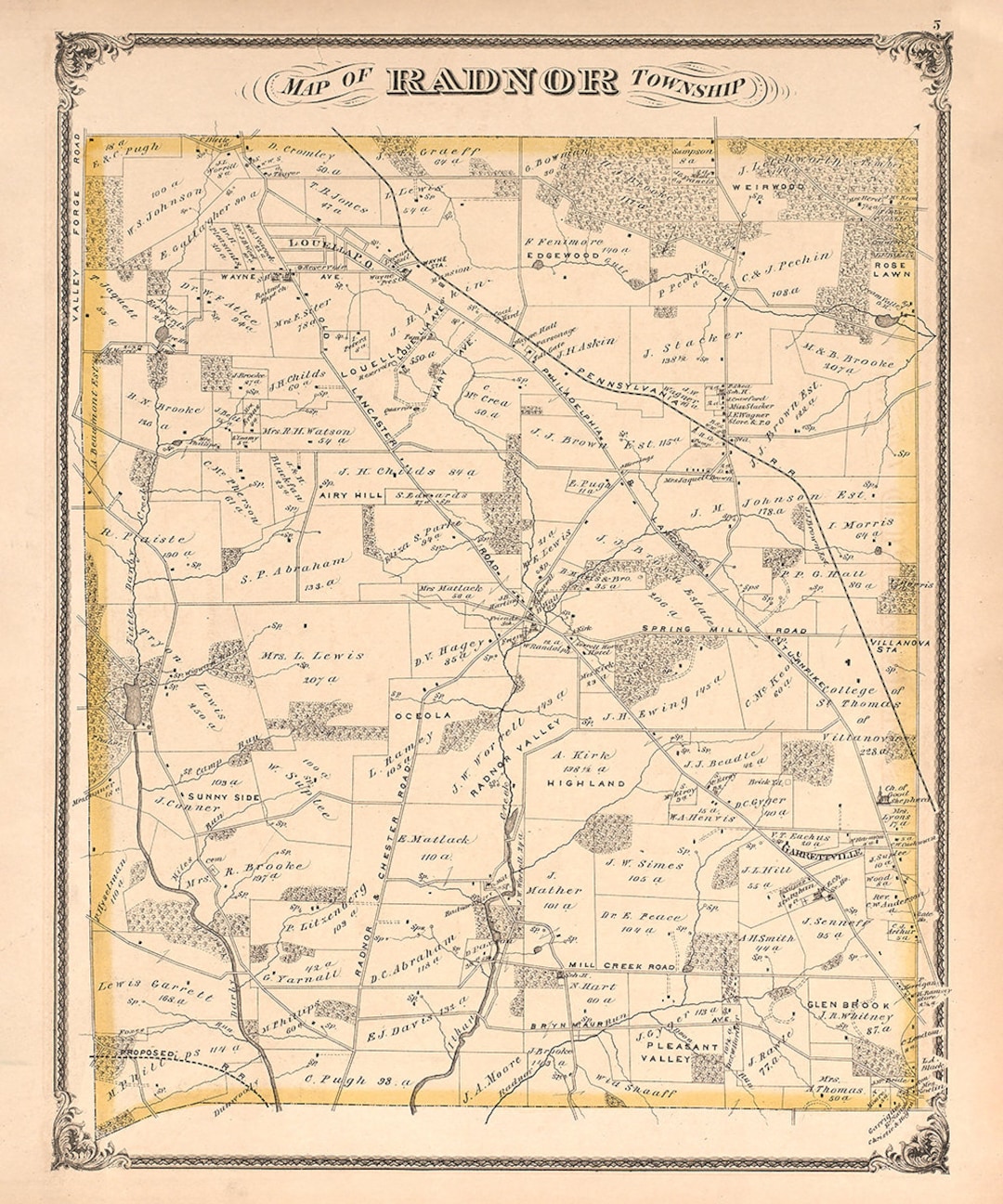 1875 Map of Radnor Township Delaware County Pennsylvania - Etsy