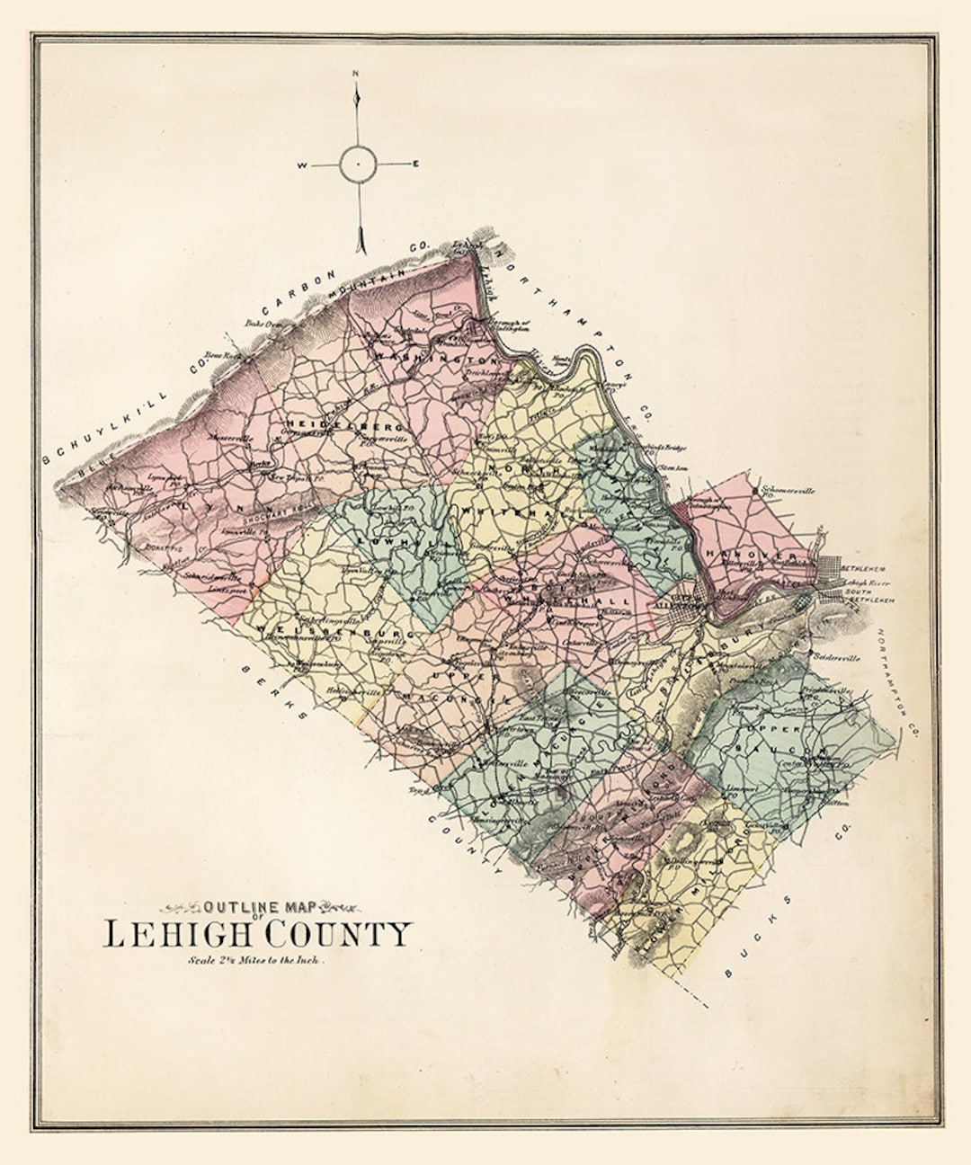 1876 Map of Lehigh County Pennsylvania - Etsy