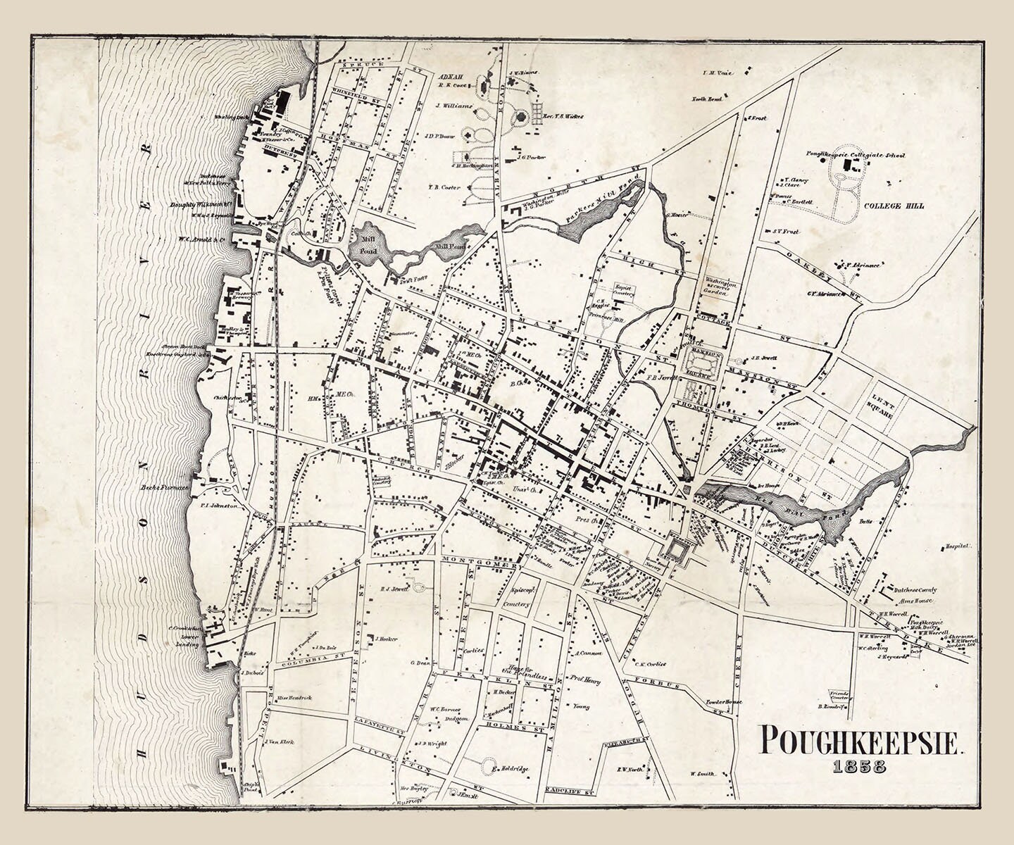 1858 Town Map of Poughkeepsie Dutchess County New York - Etsy