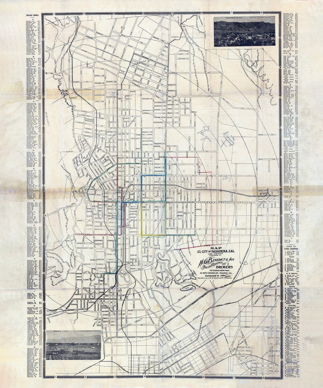 1904 Map of Pasadena California - Etsy