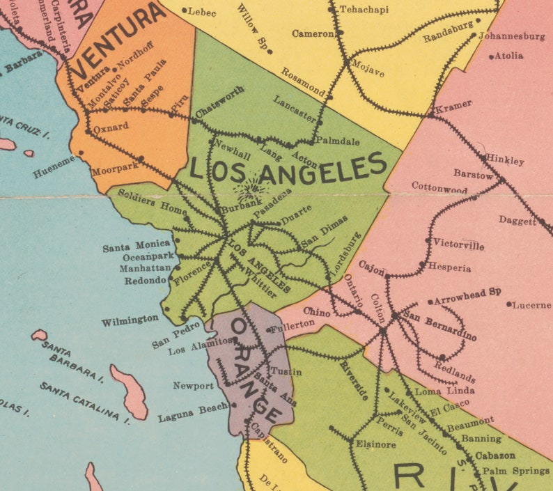1915 Map of California Counties - Etsy