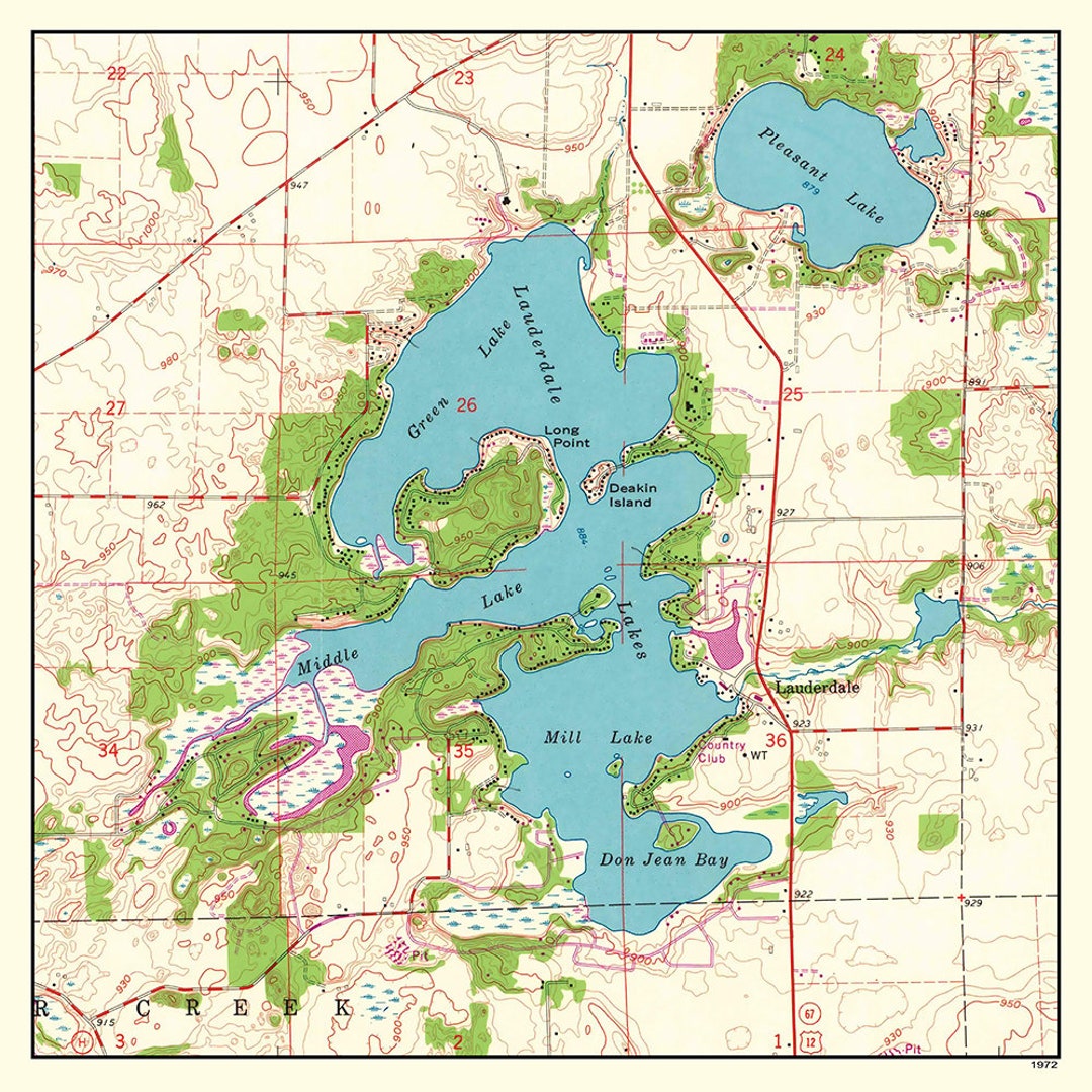 1972 Map of Lauderdale Lake Wisconsin - Etsy