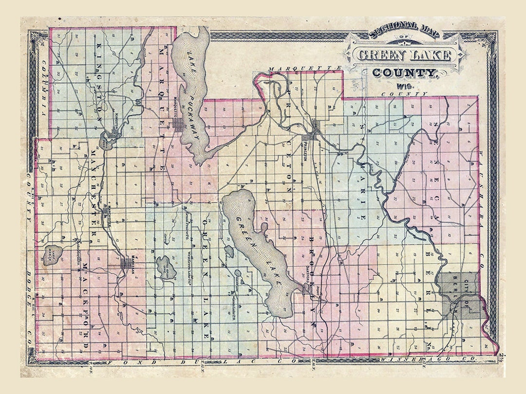1875 Map of Green Lake County Wisconsin - Etsy