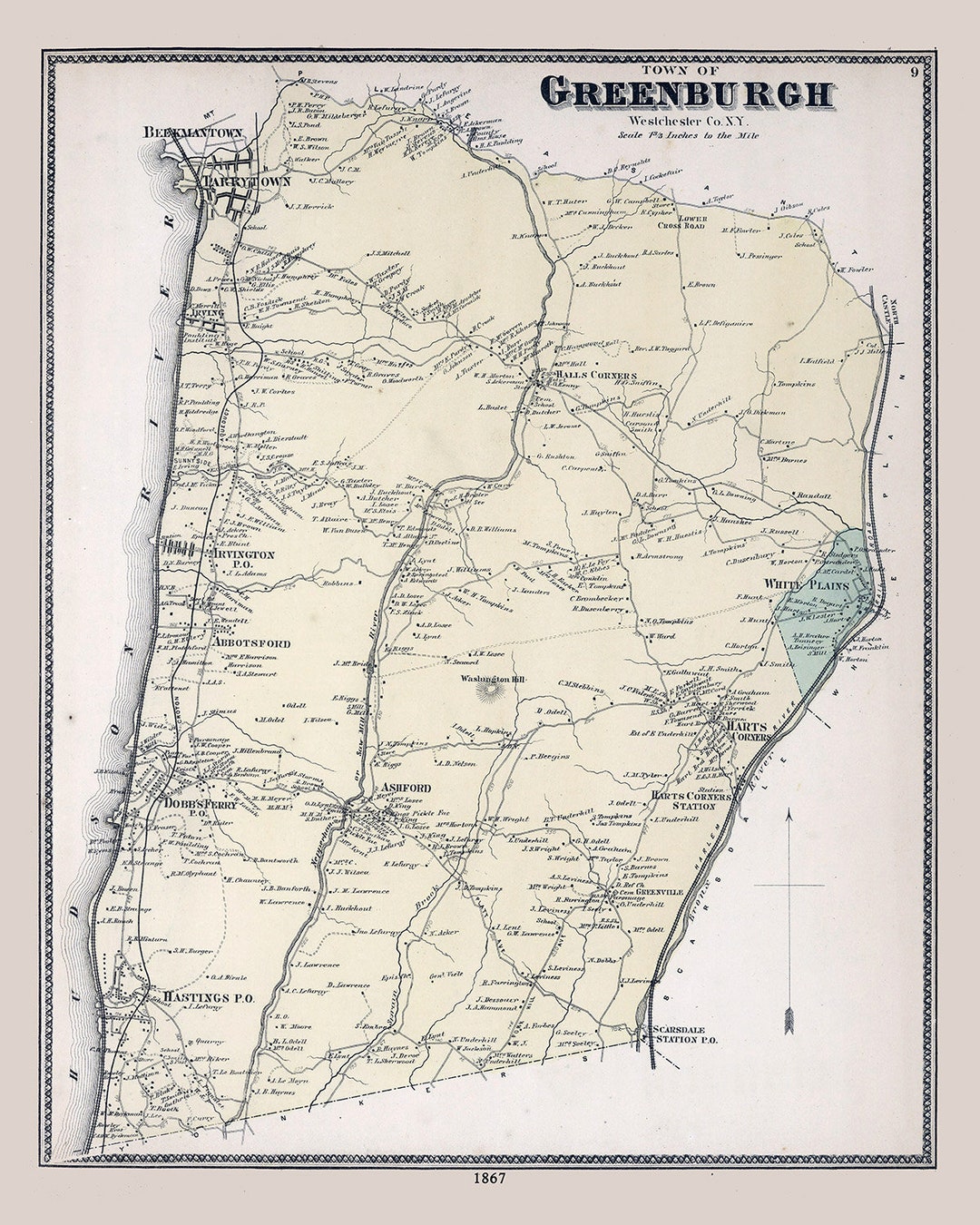 1867 Map of Greenburgh Westchester County New York - Etsy