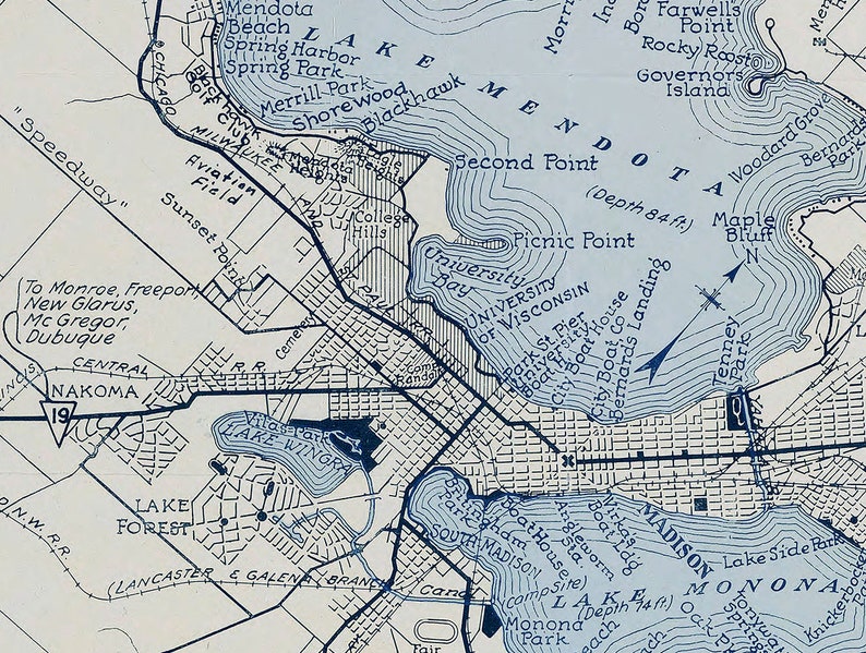 1920 Map of the Four Lake City Wisconsin Lake Mendota Lake Monona - Etsy