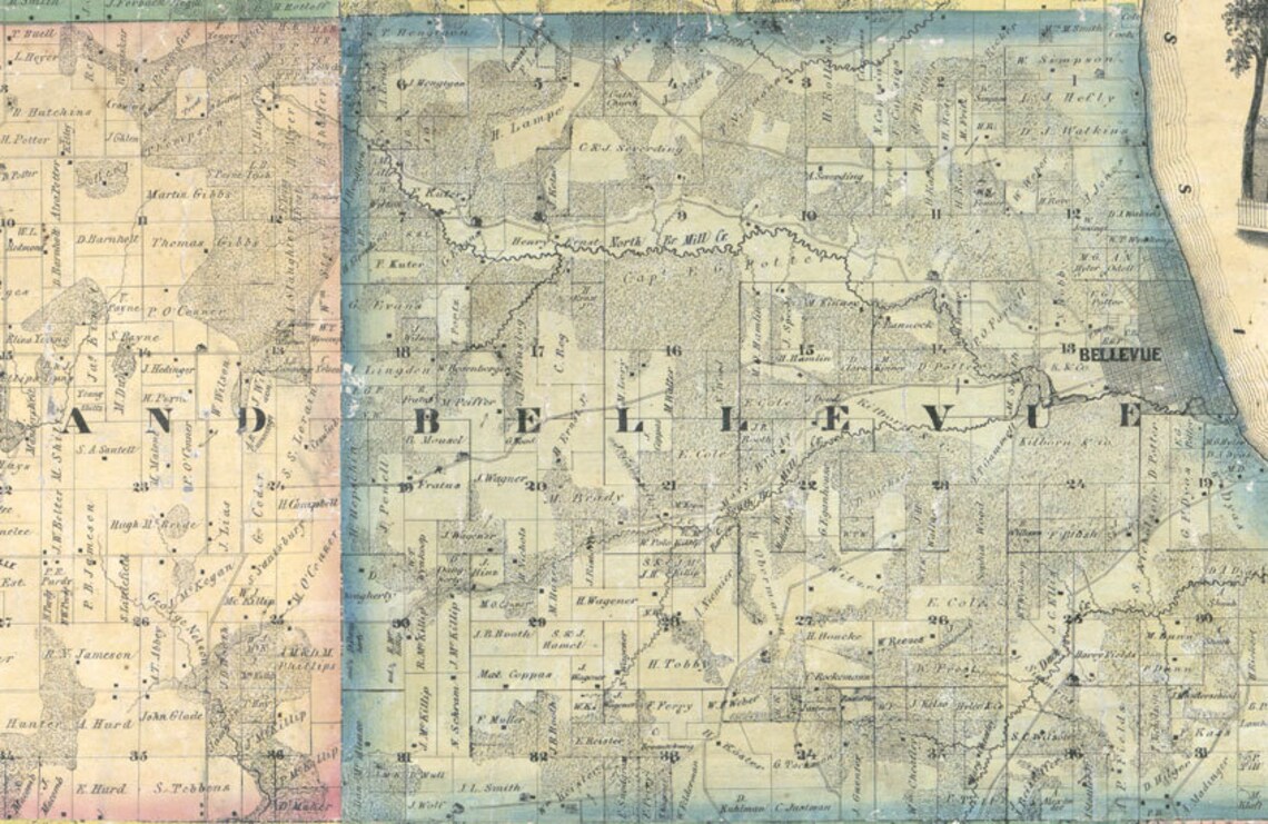 1867 Farm Line Map of Jackson County Iowa Bellevue - Etsy