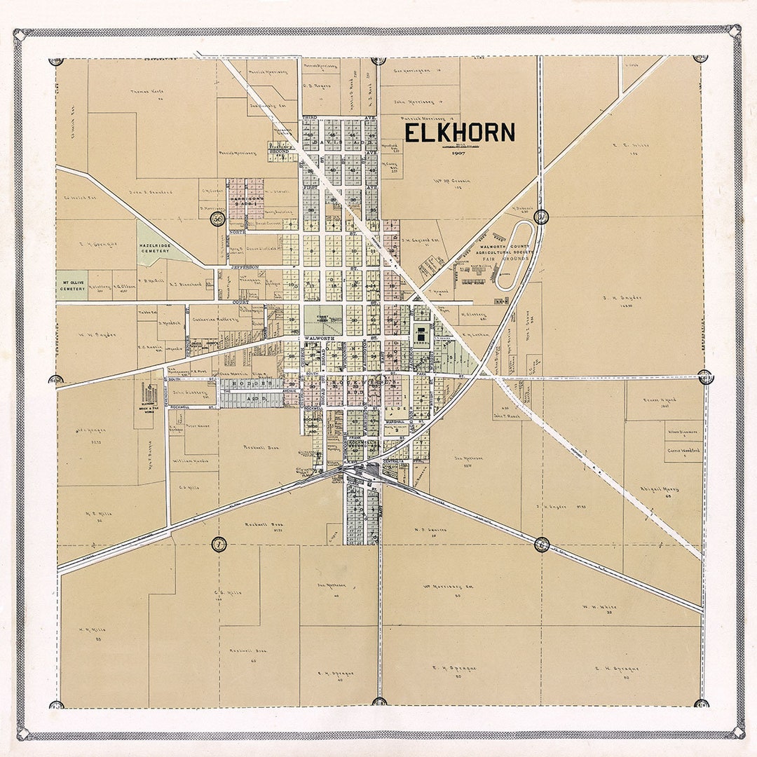 1907 Town Map of Elkhorn Walworth County Wisconsin - Etsy