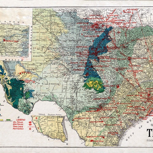 1919 Map of Texas Oil and Gas Fields Pipelines and Refineries - Etsy