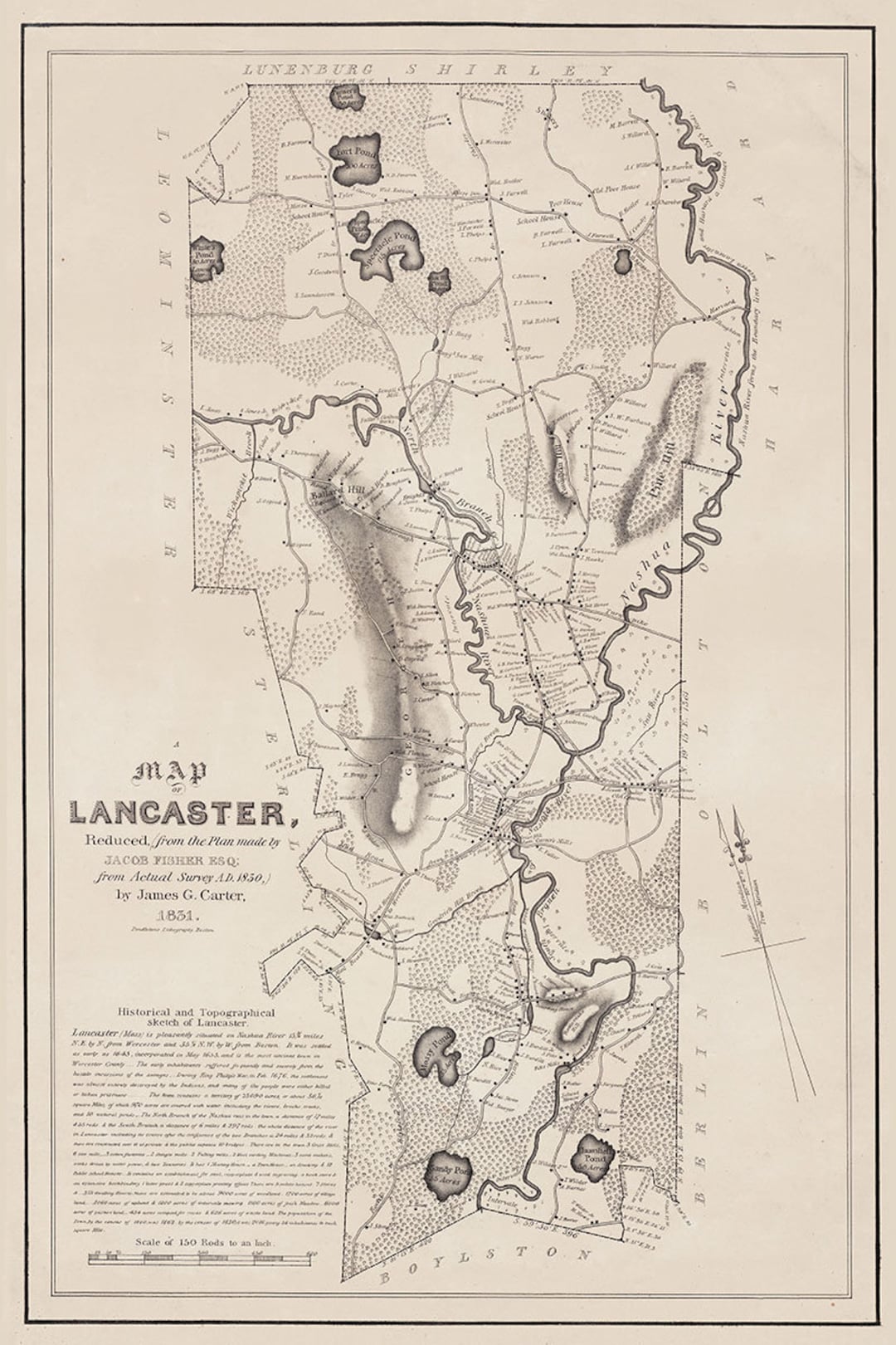 1831 Map of Lancaster Massachusetts - Etsy