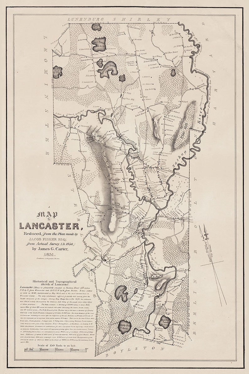 1831 Map of Lancaster Massachusetts - Etsy