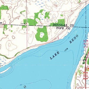 1968 Map of Lake Reno Douglas and Pope County Minnesota Maple Turtle ...