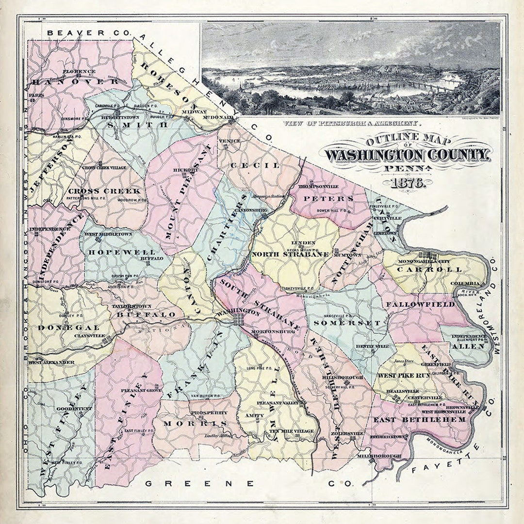 1876 Map of Washington County Pa - Etsy