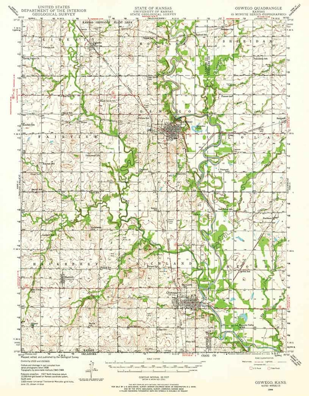 1944 Topo Map of Oswego Kansas Chetopa - Etsy