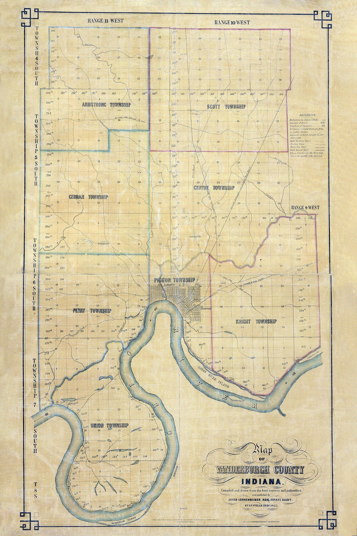 1857 Map of Vanderburgh County Indiana | Etsy
