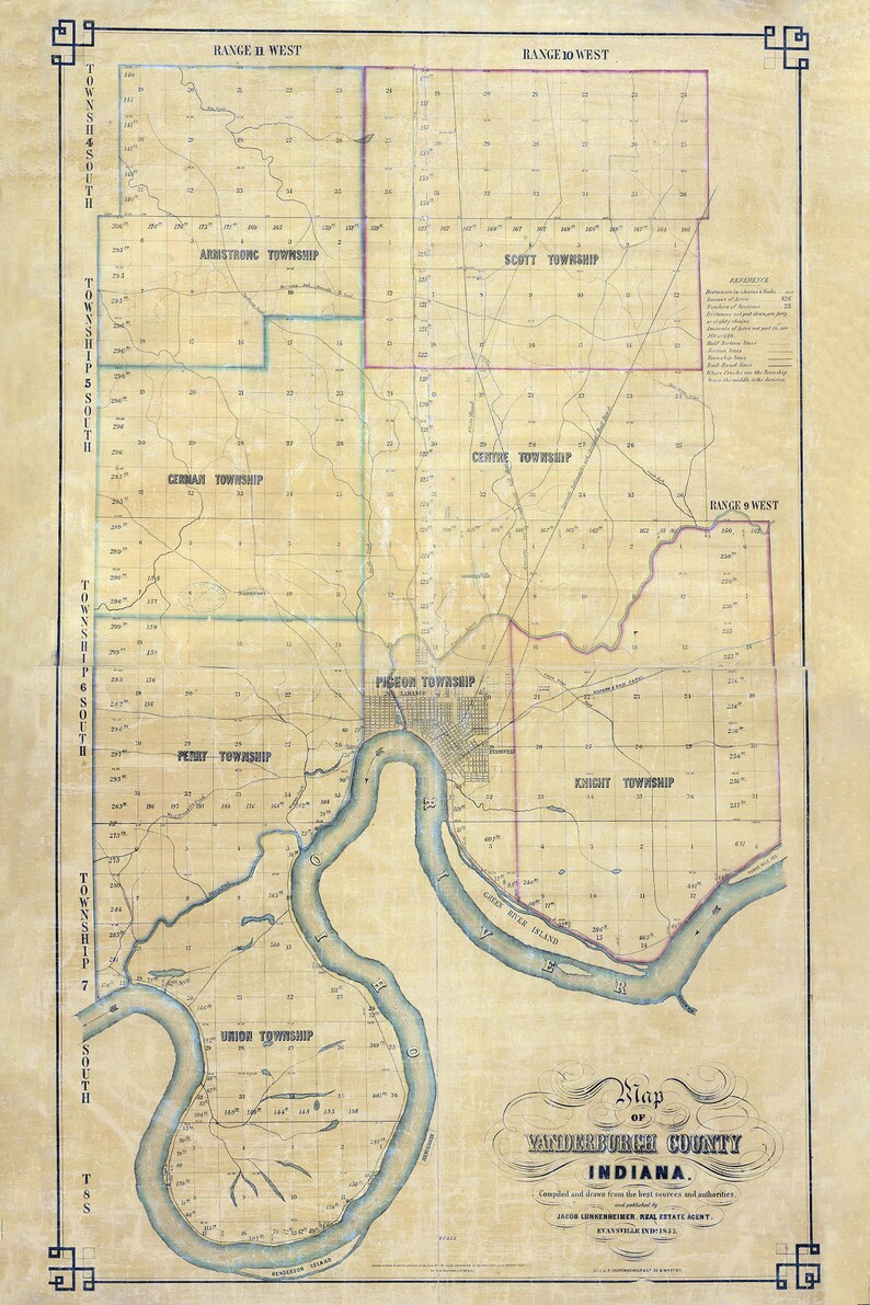 1857 Map of Vanderburgh County Indiana | Etsy