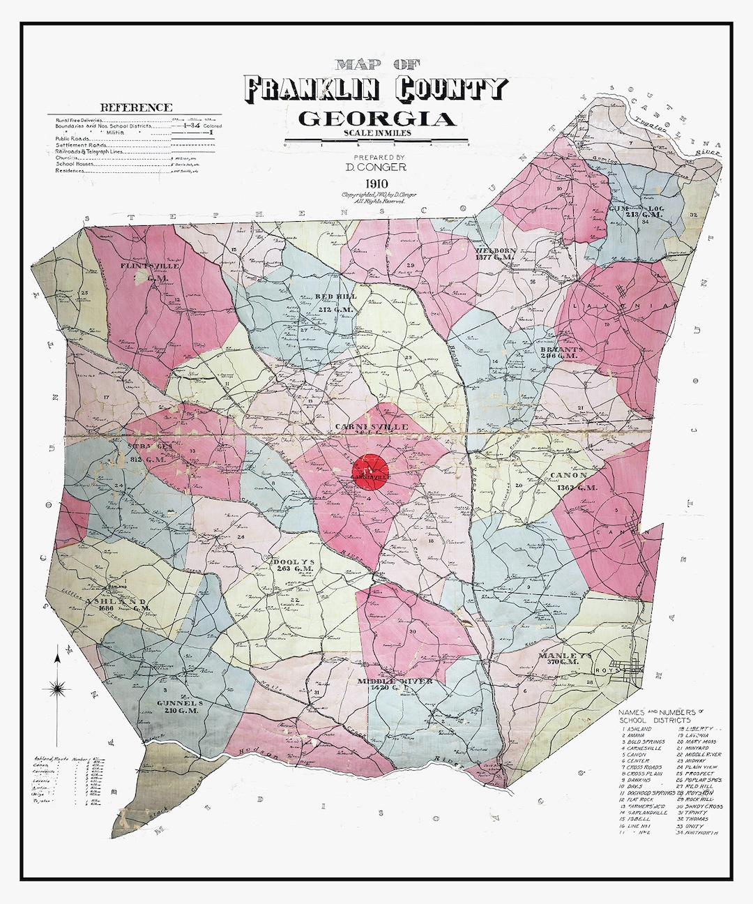 1910 Map of Franklin County Georgia - Etsy