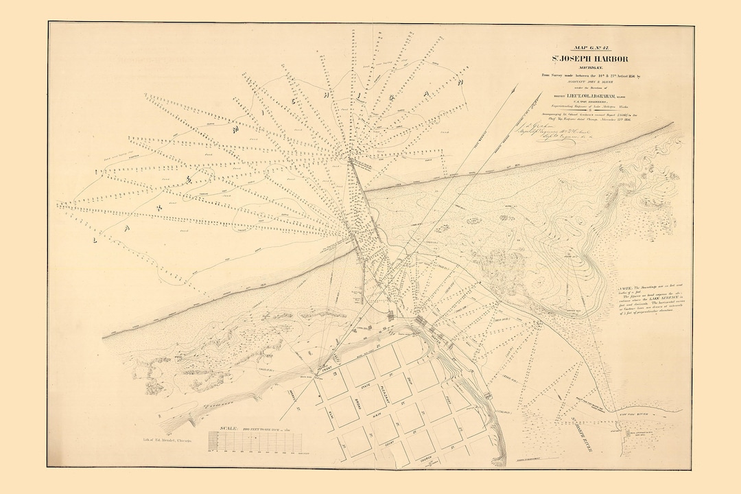 1856 Nautical Chart of St Joseph Harbor Michigan - Etsy