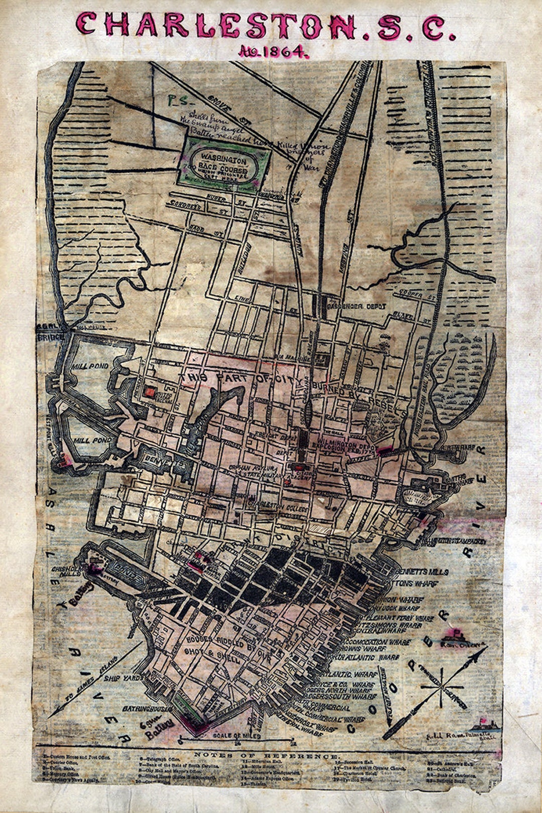 1864 Map of Charleston South Carolina - Etsy